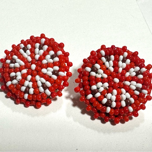 Jewelry | Native American Hand Beaded Seed Bead Button Earrings Red ...